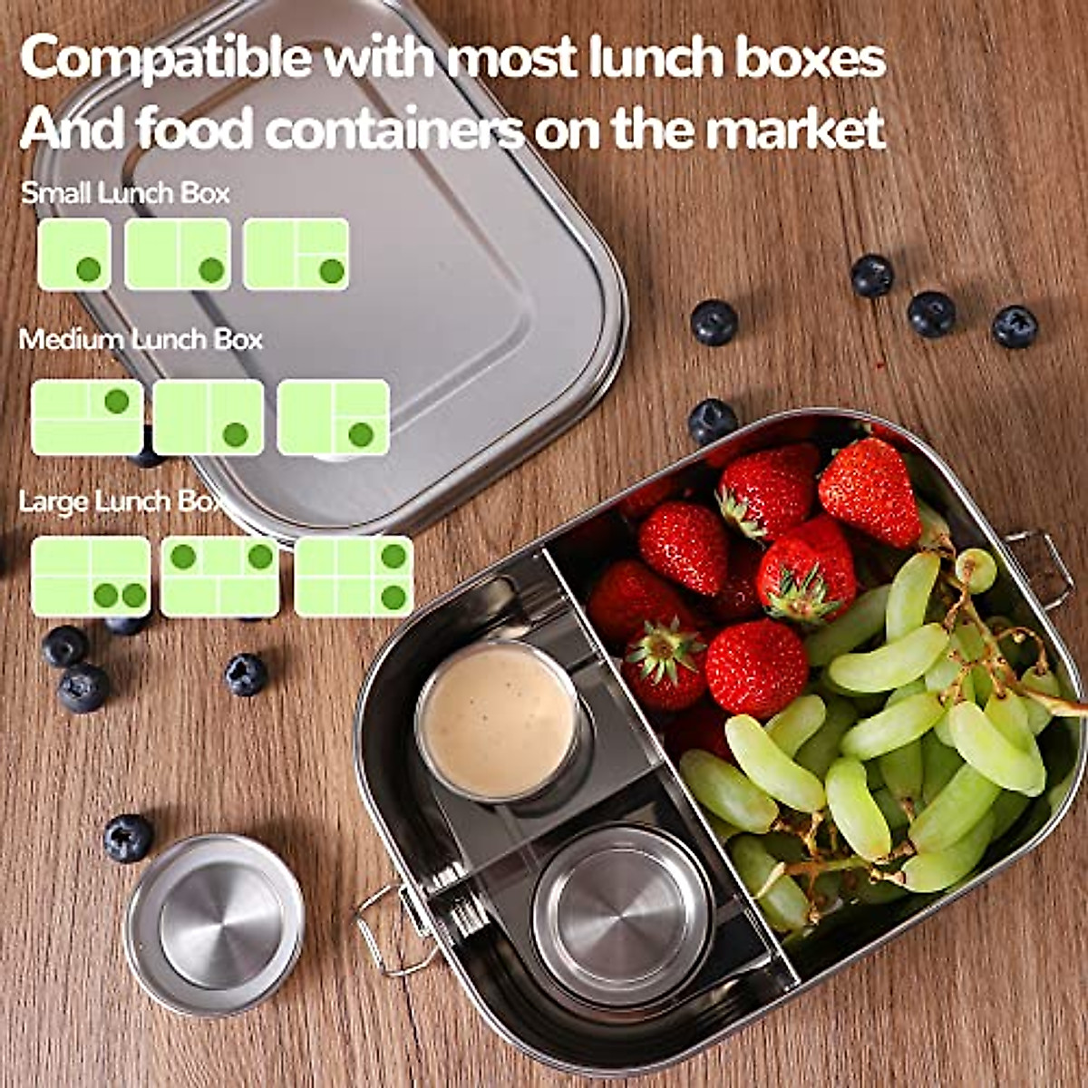 Kieaisy Salad Dressing Container To Go, 4x1.6oz Small Condiment Containers with Lids, Stainless Steel Leakproof Dips Condiment Containers, Dressing/Sauces/Snacks Container