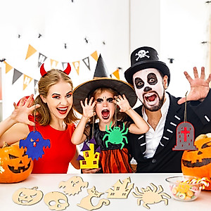 MGparty 60PCS Halloween Crafts for Kids DIY Wooden Slices Crafts Unfinished Predrilled Natural Wood for Kids Halloween Party Favors Halloween Hanging Decorations Gifts