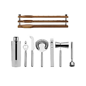 Mikasa Bliss Bar Tool Set with Wooden Stand, 8 Piece, Stainless Steel