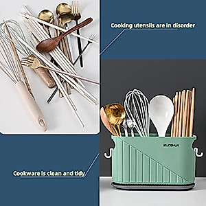 Jaugufiy Kitchen Cutlery Drainer Utensil Holder Cutlery Storage Box Wall-Mounted Tableware Storage Holder Utensil Caddy Flatware Organizer Countertop (White)