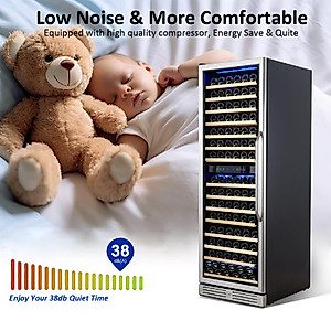 24 Inch Wine Fridge Dual Zone 160 Bottle, Tall Wine Cooler Refrigerator Built-in or Freestanding with Temperature Control System, Professional Compressor, Low Noise and Intelligent Temperature Memory