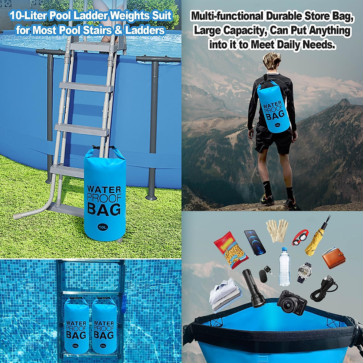 KITCHSTAR Pool Step Weights, Pool Ladder Weights for Above Ground Pools, Waterproof Sand Bags for Pool Steps with Heavy-Duty Nylon & Handle, Work with Above Ground and in-Ground Pool Steps 10Lx2PCS