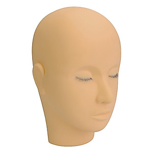 Makeup Practice Mannequin, 3D Simulated Face with 3 Layer Lashes Doll Head, Soft Silicone for Eyelash Extension Practice (Light Coffee)