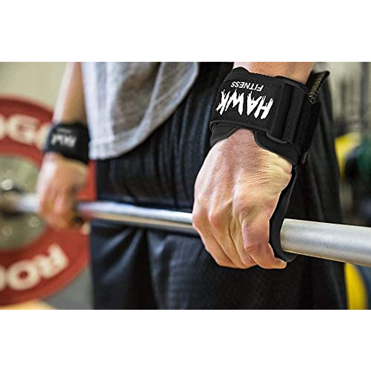 HWK Sports Weightlifting Hooks with Wrist Straps for Men & Women, Black, Padded Lifting Hooks with Heavy Duty Lifting Straps Ideal for Weightlifting, Bodybuilding & Powerlifting Weights up to 700lbs