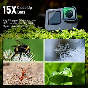 NEEWER 15X Macro Lens Compatible with GoPro Hero 12 Hero 11 Hero 10 Hero 9 8 7 6 Black Action Camera Close Up Filter Anti Reflective Multicoated HD Optical Glass/Aluminum Frame, Not Waterproof, LS-31