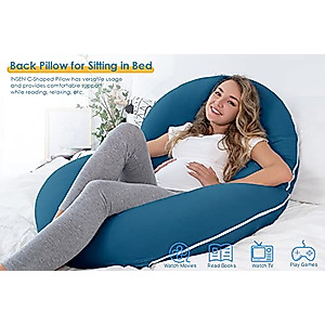 INSEN Pregnancy Pillow,Maternity Body Pillow with Velvet Cover,C Shaped Body Pillow for Sleeping (Blue Jersey)
