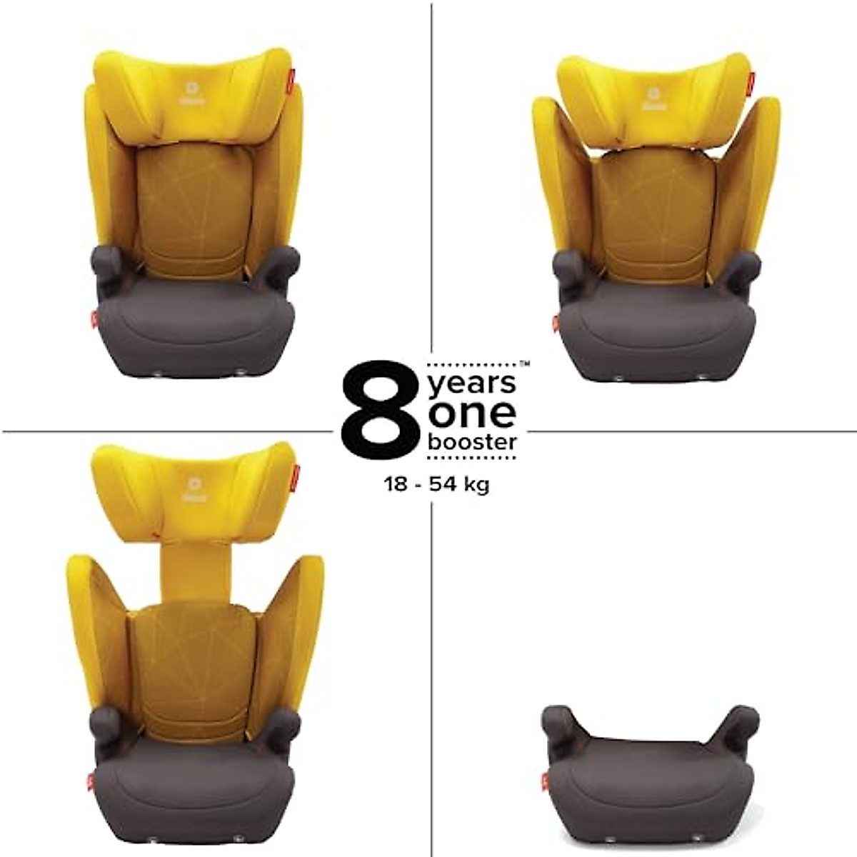 Diono Monterey 4DXT Latch, 2-in-1 High Back Booster Car Seat with Expandable Height, Width, Advanced Side Impact Protection, 8 Years 1 Booster, Yellow Sulphur
