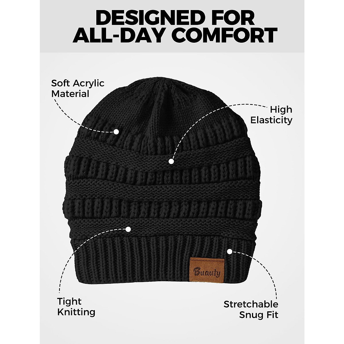 Black Slouchy Beanies for Women Cable Knit Winter Hats Ladies Gifts Oversized Chunky Skull Cap Thick Warm Stocking Caps for Cold Weather Cute Fashionable Spring Fall Beanies Hat Snow Caps Christmas