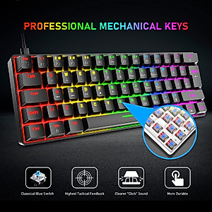 SELORSS Mini 60% Wired Mechanical Gaming Keyboard,22 RGB Chroma Backlit, Compact 62 Full Anti-ghosting Keys, USB C Cable,Replaceable Keycaps,Tactile Switch for Gamer/Typist/Xbox/PC/Win/Mac(Black)