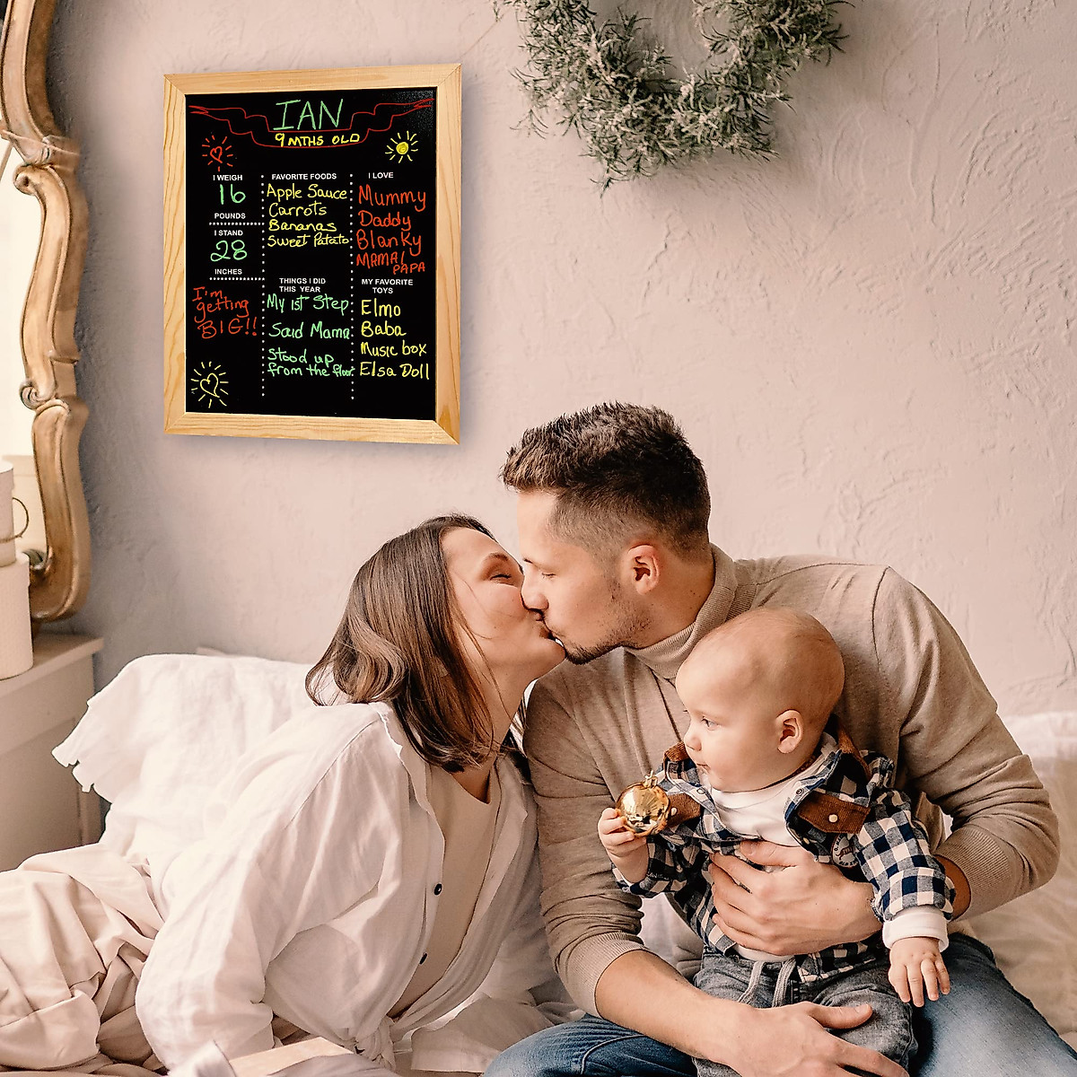 2 in 1 Reversible Monthly Baby Milestone Board & Pregnancy Baby Milestone Chalkboard | Baby Board | Baby Monthly Chalkboard Sign | Pregnancy Announcement | Baby Bump | Gift Mom Baby Shower | 12" x 16"