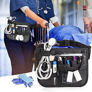 Damero Nurse Fanny Pack, Nurse Waist Bag with Tape Holder, Nurse Tool Belt for Stethoscopes, Bandage Scissors and Other Medical Supplies, Black