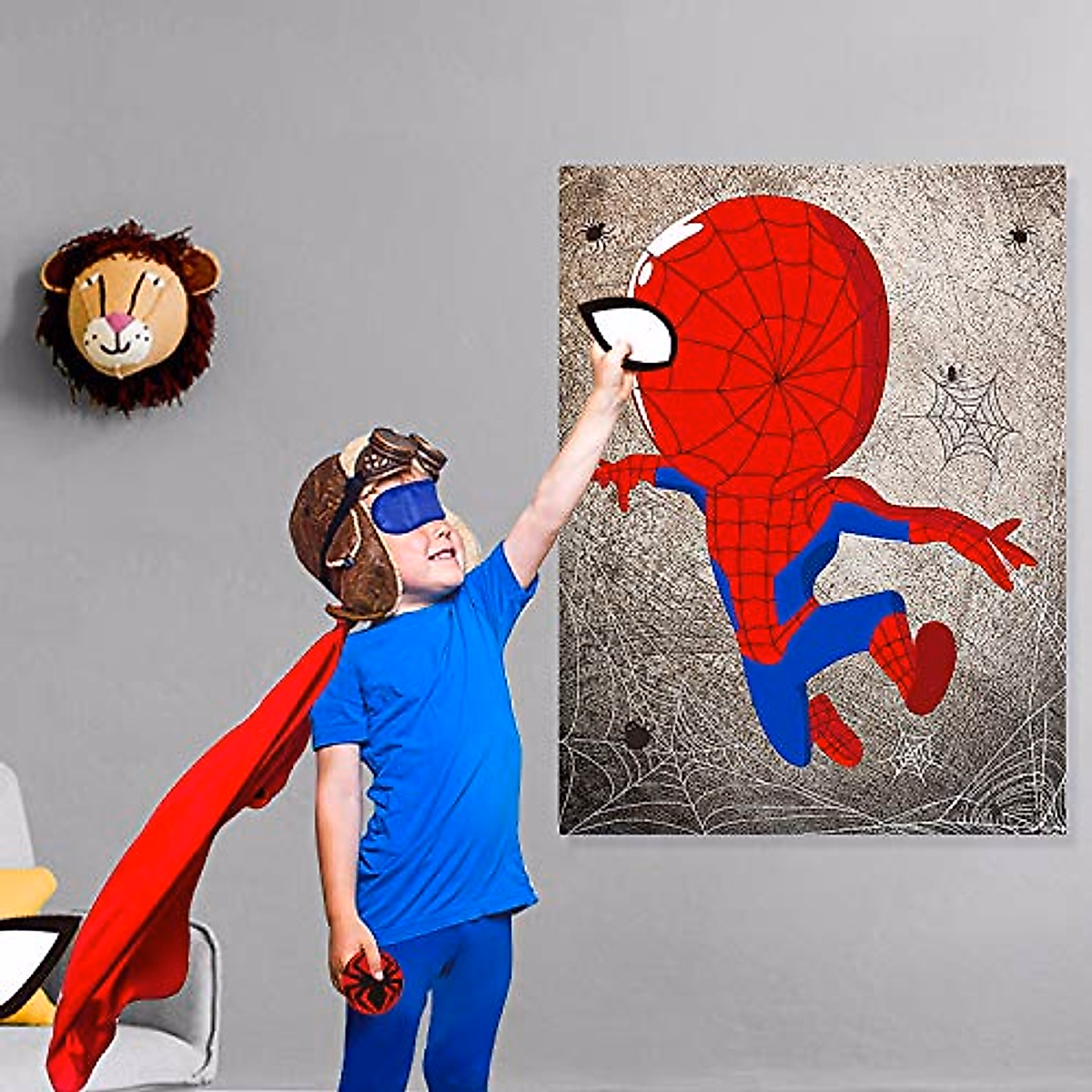 30pcs Spider Super Hero Kids Party Stickers Game, Pin The Eyes Chest Signs and Spiderweb On Large Spider Super Hero Poster Good for Big Superhero Birthday Party, Kid Room Wall Decor, Hero Party Favor