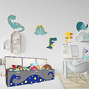 ASKETAM Kid Large Dinosaur Toy Box for Boy and Girl Cute Toddler Toy Storage Bin with Lid Baby Toy Chest Room Decor Organizer Basket (Blue)