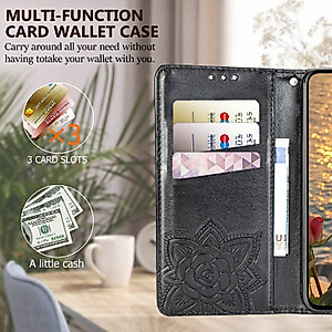 KRHGEIK Designed for Samsung Galaxy S20 FE Case Wallet,Women Flip Cover with Butterfly Embossed PU Leather Kickstand Credit Card Holder Slots Magnetic Wrist Strap Phone Case (Black)