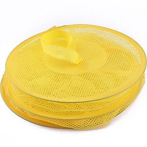 Hanging Mesh Space Saver Bags Organizer 3 Compartments Storage Basket for Room (Yellow)
