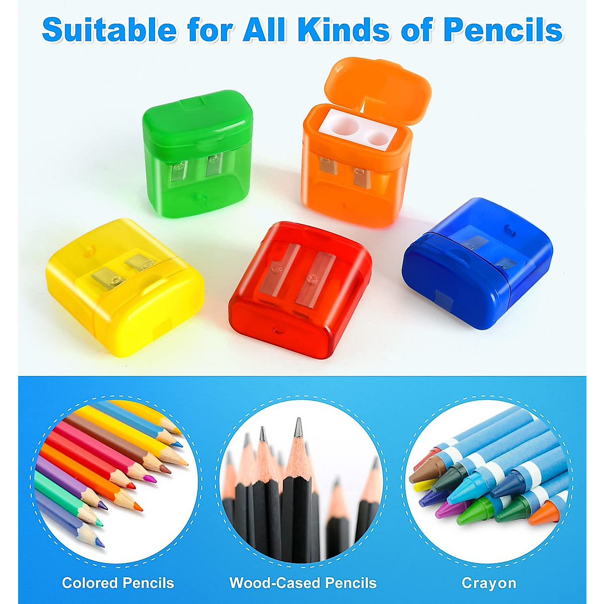 60 Pack Pencil Sharpeners Bulk - Double Hole Pencil Sharpener Manual with Cover for School Kids, Small Cute Pencil sharpeners Handheld for Students School Classroom Supplies