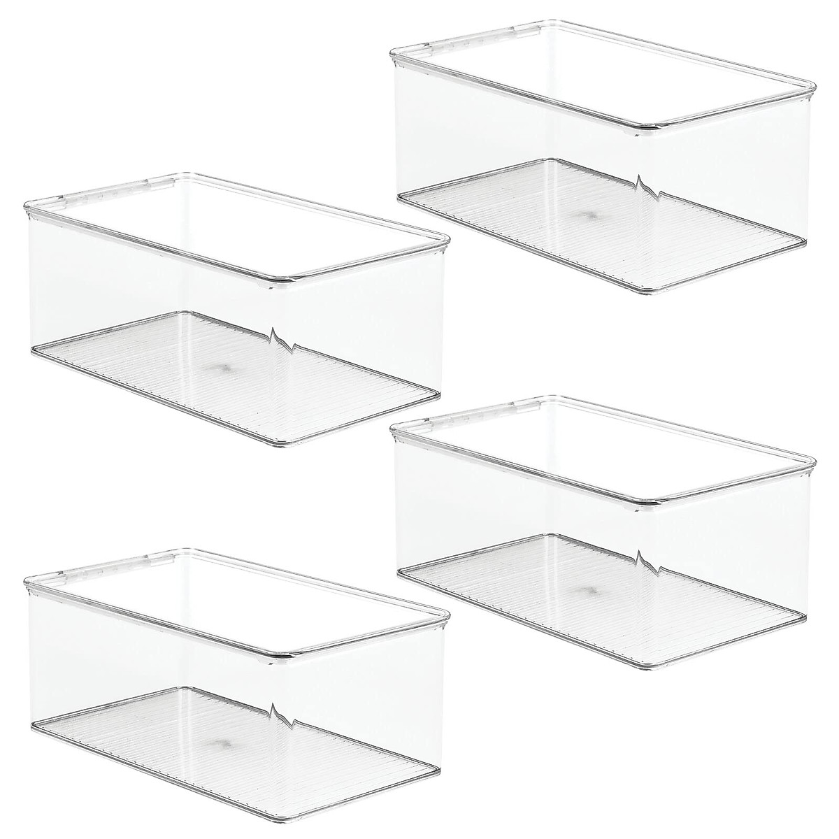 mDesign Plastic Stackable Toy Storage Bin Container Box with Hinge Lid for Organizing Living Room, Play Room, Bedroom, Nursery, Hold Blocks, Puzzles, Books, Lumiere Collection, 4 Pack - Clear