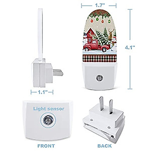 Christmas Tree Truck Night Light, LED Plug in Night Light, Red Green Plaid Xmas Snowflake Elk Wood Night Lights with Dusk to Dawn Sensor Decorative Kids/Adults Nightlight for Bedroom Bathroom