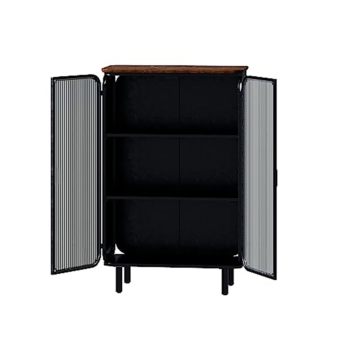 Aisurun 28.35" Modern Storage Cabinet Sideboard with 2 Glass Doors, Fir Top & 3 Storage Shelves for Entryway Living Room Home Office Dining Room, Black+Brown