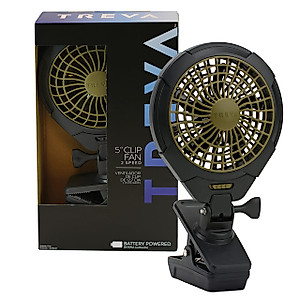 Treva 5 Inch Battery Powered Clip Slim and Portable Cooling Fan with Clamp for Travel, Outdoor,Camping, Car, Office Desk, Baby Stroller - Multi-Directional Rotating and Adjustable Head (2 Pack)