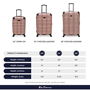 Ben Sherman Nottingham Lightweight Hardside 4-Wheel Spinner Travel Luggage, Rose Gold, 24-Inch Checked
