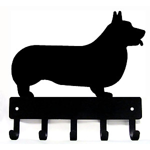 The Metal Peddler Corgi - Key Holder & Dog Leash Hanger for Wall - Large 9 inch Wide with 5 Hooks - Made in USA
