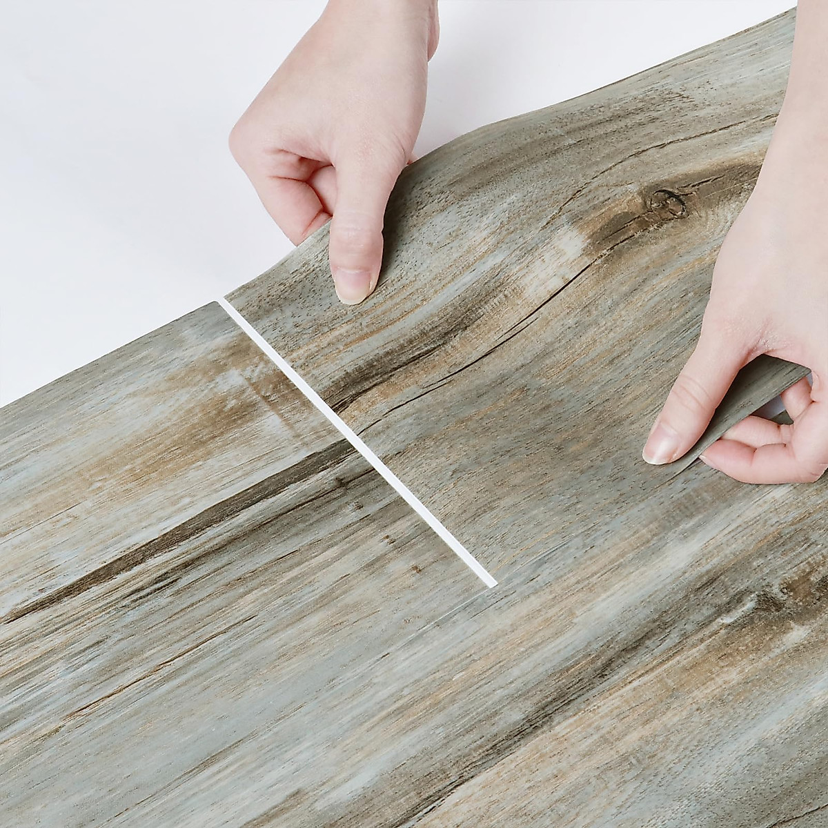 Wallercity 4-Tiles Waterproof Light Brown Vinyl Flooring Peel and Stick Flooring for Bathroom Kitchen Laminate Flooring Stick on Floor Tiles Removable Sticky Tiles Peel and Stick Floor Tile 36" x 6"