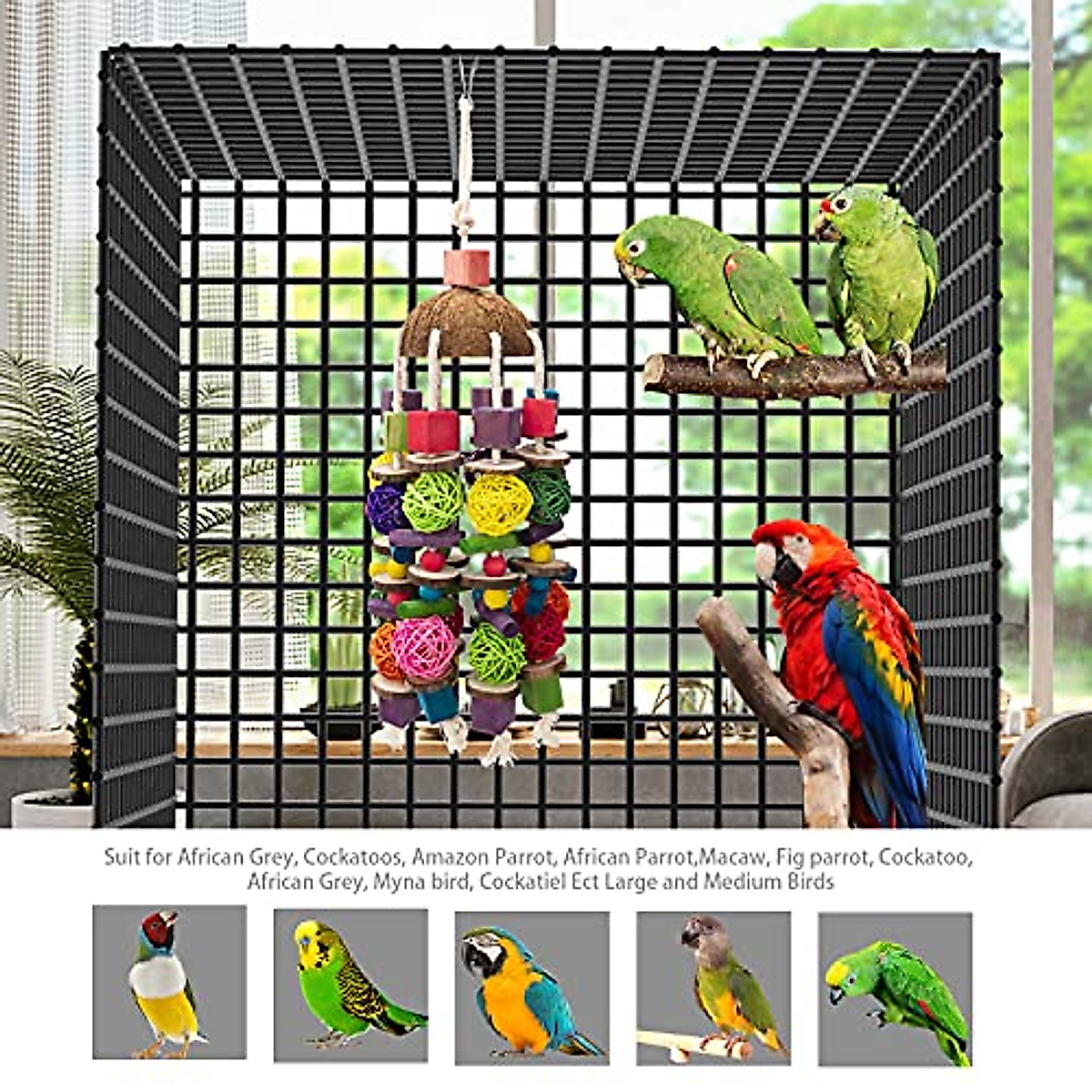 EBaokuup Large Bird Parrot Toys, Multicolored Wooden Blocks Bird Chewing Toy Parrot Cage Bite Toy for Macaws Cokatoos African Grey and Large Medium Parrot Birds