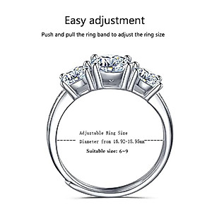 Atylyk 2 Carat 3 Stones Moissanite Adjustable Engagement Ring Wedding Promise Gold-plating 925 Sterling Silver Rings for Women