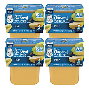 Gerber Natural for Baby 2nd Foods Baby Food Tubs, Pear, Non-GMO Pureed Baby Food, Made with Natural Fruit & Vitamin C, 2-4 OZ Tubs Per Pack (Pack of 4)