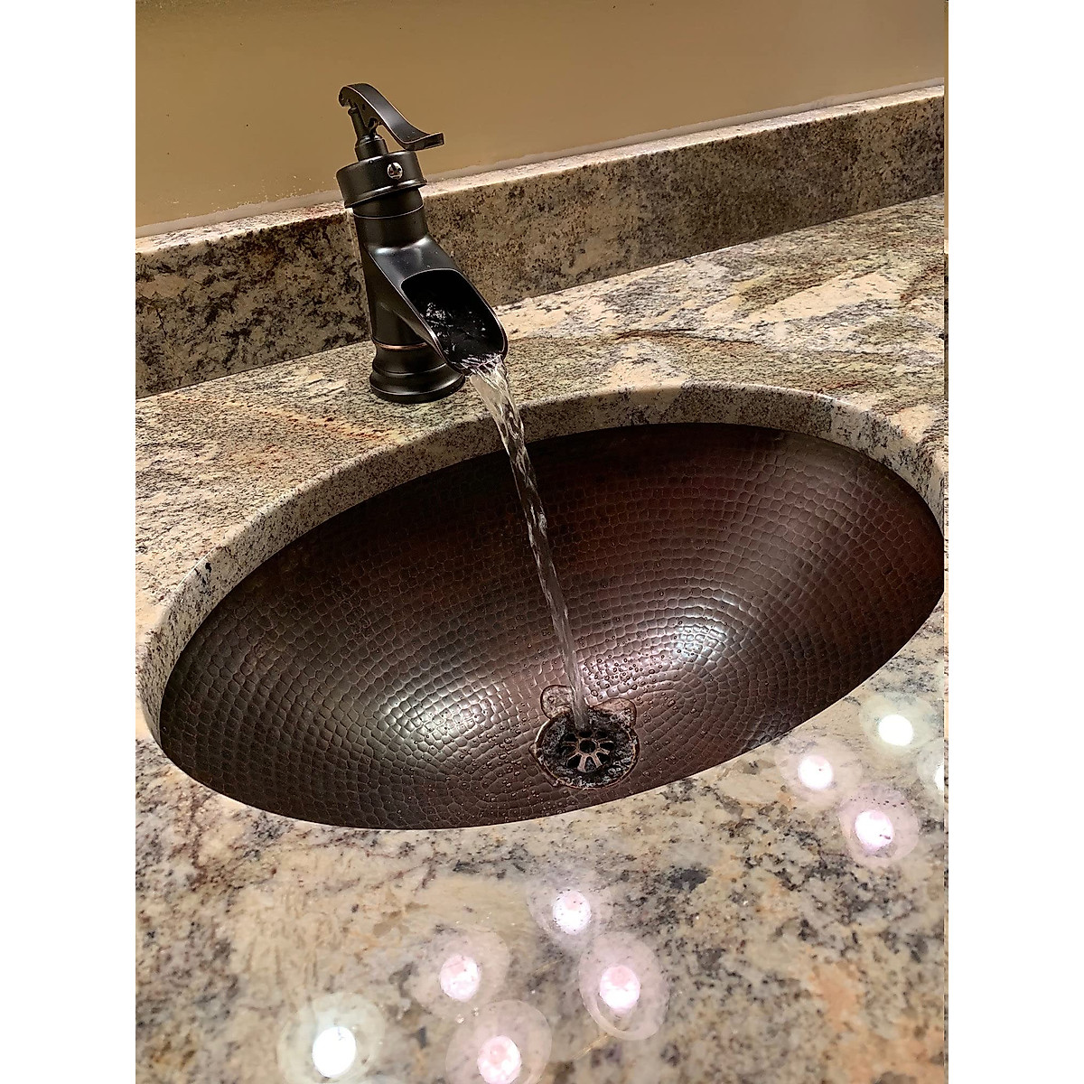 SimplyCopper 16" Oval Copper Bath Sink with 7" Faucet and Daisy Drain Drain Included