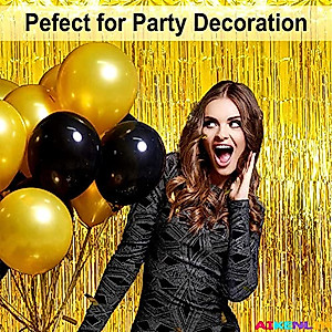 4 Pack Gold Foil Fringe Curtain Backdrop, 3.2Ft x 9.8Ft Metallic Tinsel Foil Fringe Streamers Curtains for Party, Photo Booth Props, Birthday, Wedding, Christmas Party Decoration Supplies