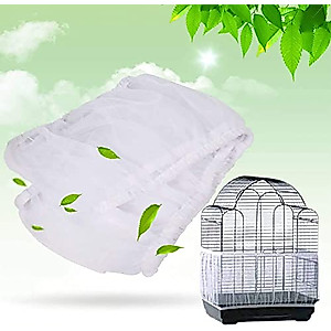 4 Colors Bird Cage Skirt, Large Size Ventilated Soft Nylon Bird Cage Cover Shell Seed Catcher for Pet Products 52-98.4inch Circumference Mesh Pet Bird Cage Prevent Seeds from Falling (White)
