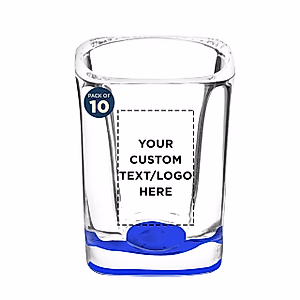 Custom Square Shot Glasses by ARC 2 oz. Set of 10, Personalized Bulk Pack - Great for Weddings, Birthdays, Parties, Indoor & Outdoor Events - Blue