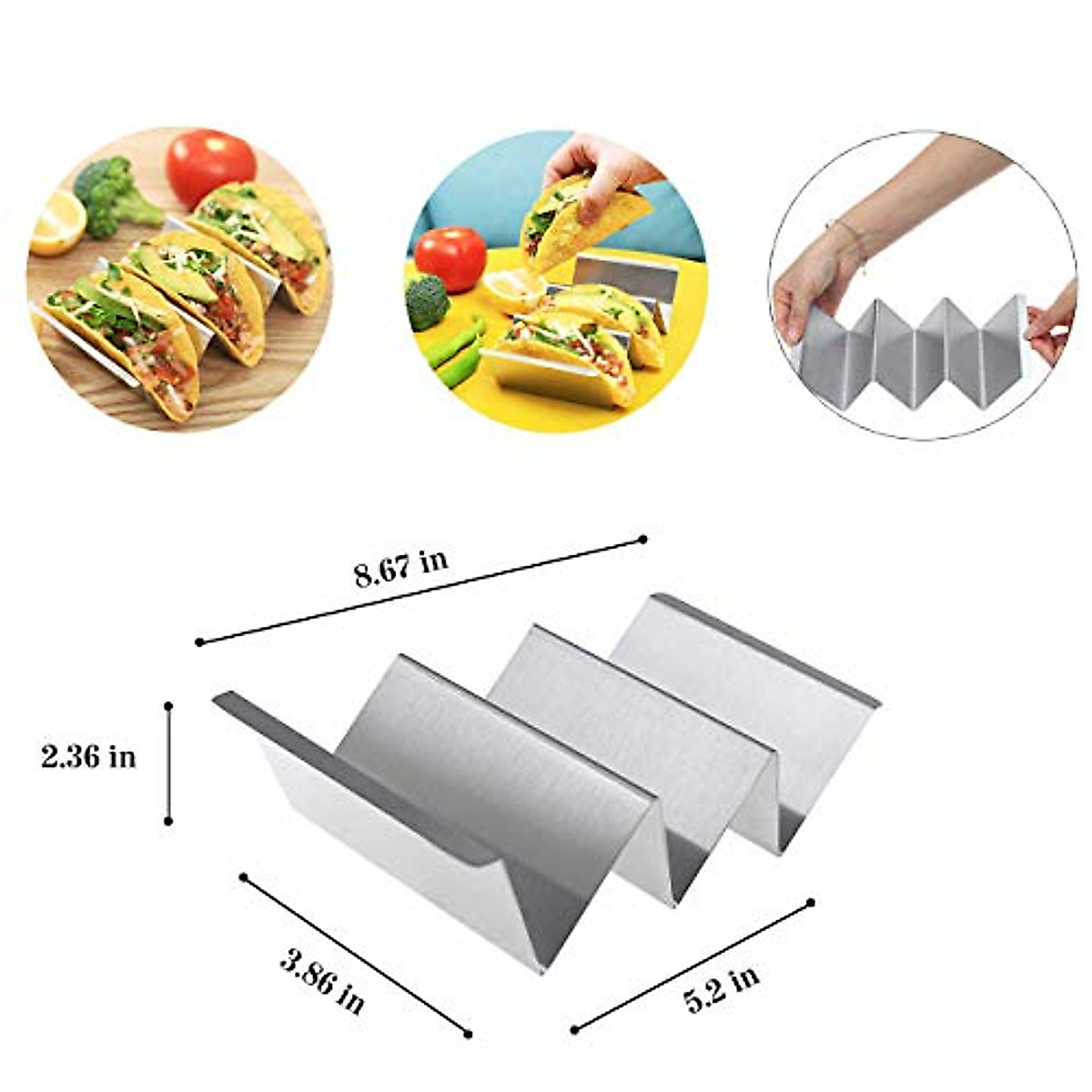 DEELF OUTLET 8 Packs Taco Holder Stand Stainless Steel Metal Taco Shell Holders with Handles Taco Rack Taco Serving Tray Oven and Dishwasher Safe, Set of 8 and Hold up to 24 Taco Shells