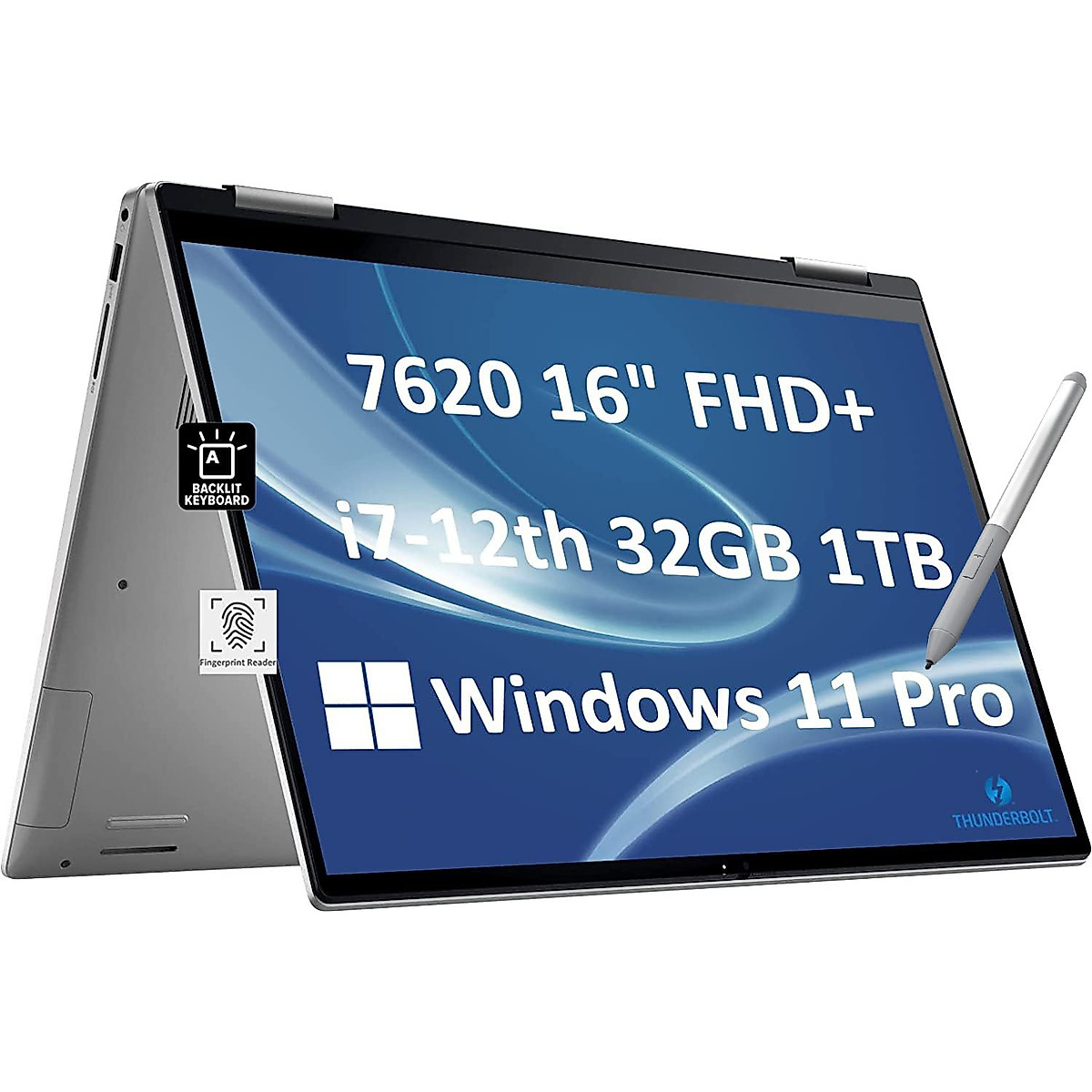 Dell Inspiron 16 7620 16'' FHD+ 2-in-1 Touchscreen Business Laptop (Intel 12-core i7-1260P, 32GB RAM, 1TB SSD, Rechargeable Stylus) 13-Hr Battery Life, FP, Thunderbolt, FHD Webcam, Win 11 Pro, Silver
