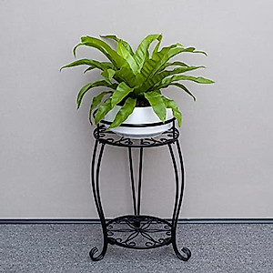 FaithLand Plant Stand, Heavy Duty Metal Planter Holder Indoor Outdoor, 2 Tier Round Potted Supports Rack, Corner Display Shelf Black