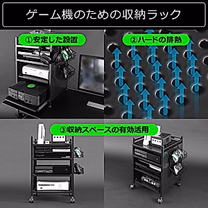 Bauhutte BHS-380G-BK Game Console Storage Rack, Slider Type, Black, 15.6 x 14.6 x 24.2 inches (39.5 x 37 x 61.5 cm)