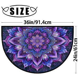 Purple Mandala Half Round Door Mat Indoor Entrance Boho Flower Washable Half Circle Area Rugs Non Slip Half Moon Rug Semi Circle Bathroom Rugs Floor Carpet for Kithen Bedroom Fireplace Decor