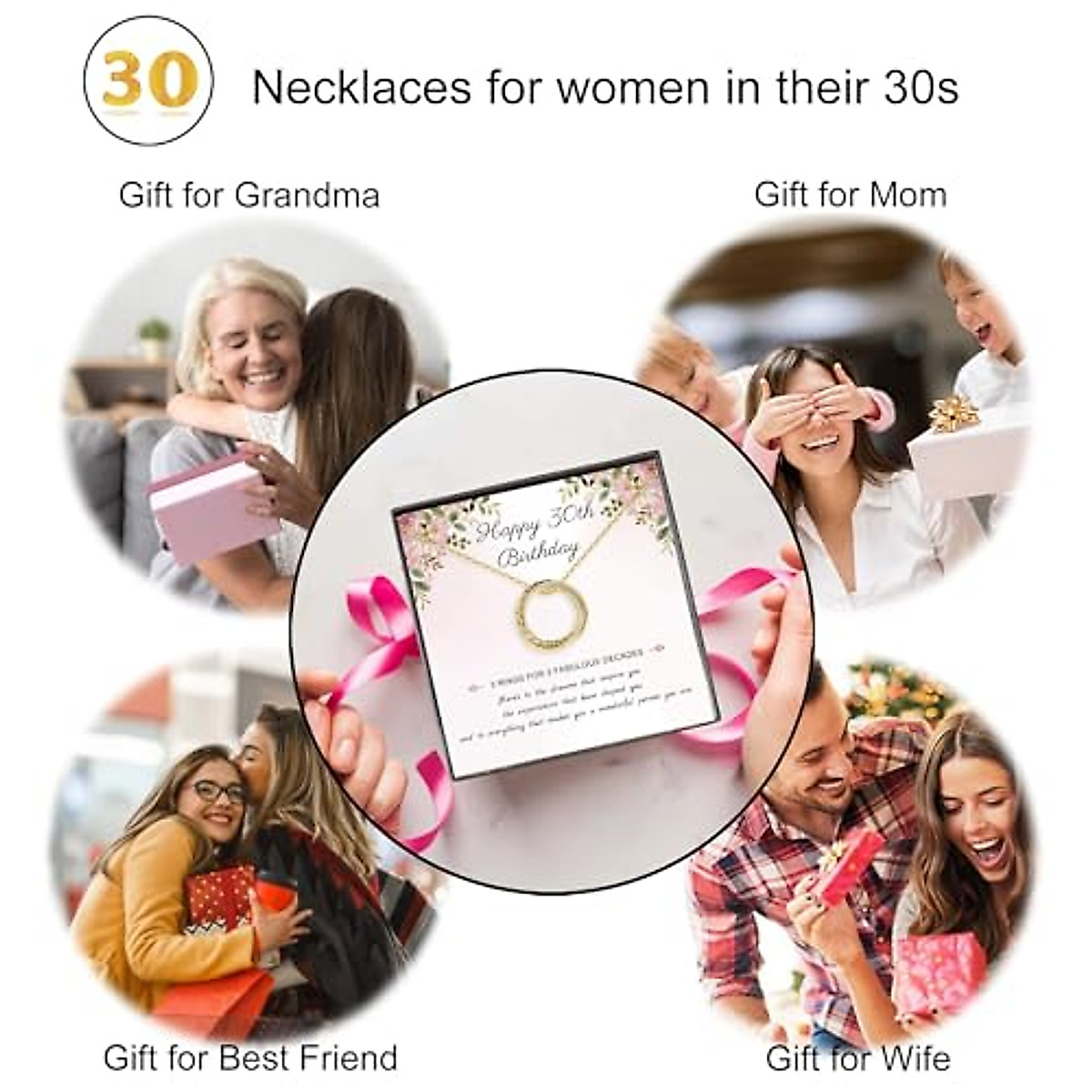 BMMYE 30th Birthday Gifts for Women, Gold Silver Necklace Circle Pendant Mothers Day Jewelry 30 Year Old Birthday Gifts Ideas for Mom Sister Friend