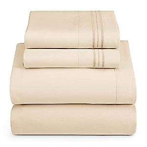 Clara Clark Queen Sheets Set, Deep Pocket Bed Sheets for Queen Size Bed - 4 Piece Queen Size Sheets, Extra Soft Bedding Sheets & Pillowcases, Beige Cream Sheets Queen