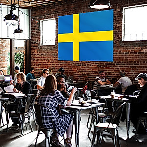 BannerBuzz Sweden Flag Knitted Fabric 90 GSM - Lightweight, Bright & Vivid Colors, Brass Grommets Use for Indoor-Outdoor Purpose (9' W X 6' H)