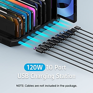 USB PD Charging Station, Unitek 120W 10-Port Type-C Charging Station with 2 Power Delivery for Multiple Devices, Double Fast Charging for MacBook Pro/Air, iPad Pro, Pixel, iPhone, Galaxy and More