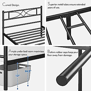 Yaheetech Metal Twin Size Bed Frame, Platform Bed Frame, Mattress Foundation with Curved Design Headboard & Footboard, NO Box Spring Needed, Heavy-Duty Support, Easy Assembly, Twin, Black