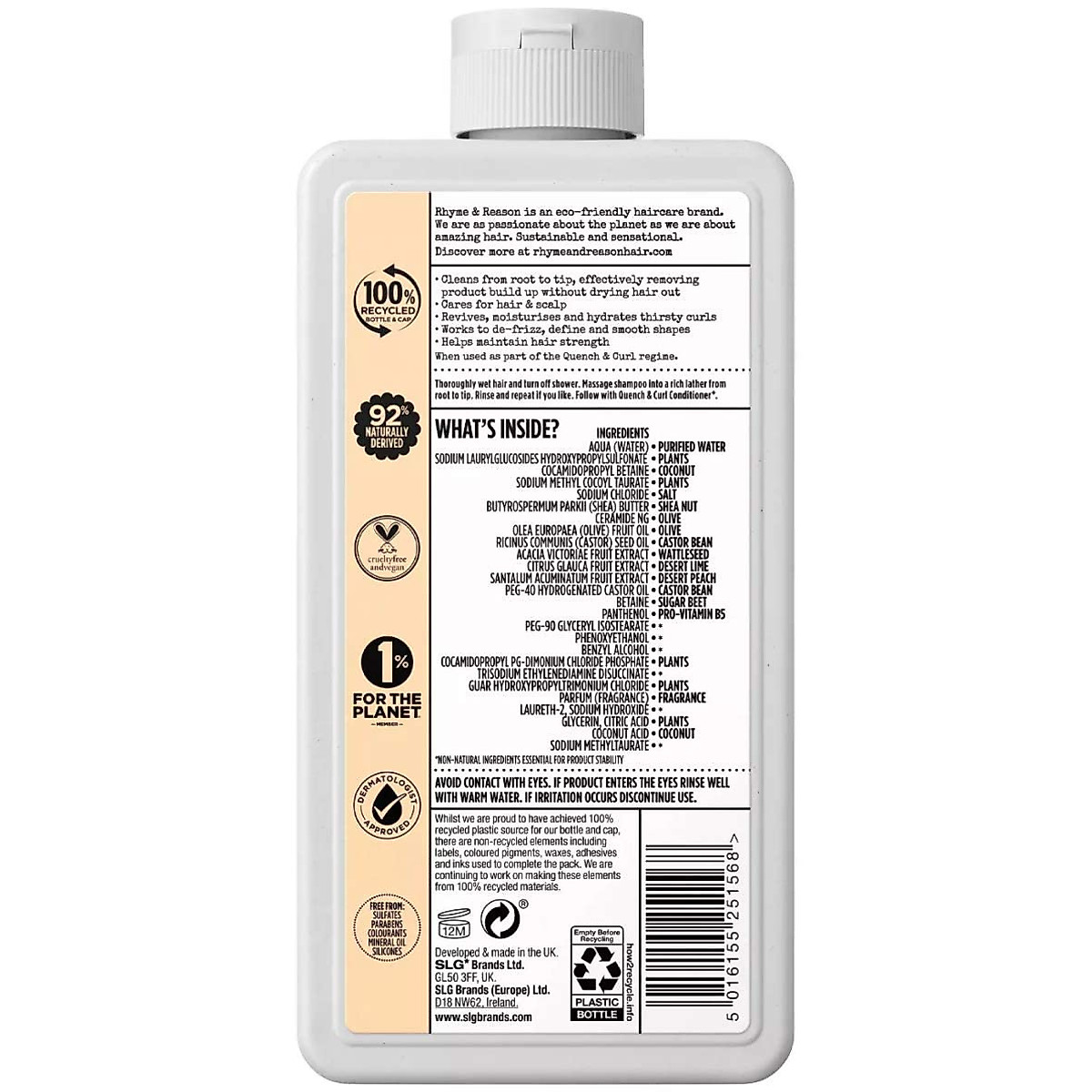 RR Hair Rhyme & Reason Quench and Curl Shampoo Conditioner Set. 13 Fl Oz Bottles. For Curly, Coily, Textured Hair. Blended with Shea Butter, Desert Peach Ceramides. Vegan, Sulfate Cruelty Free.
