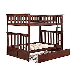 Atlantic Furniture Columbia Bunk Bed Full Over Full with Twin Size Urban Trundle Bed Walnut/Full Over Full