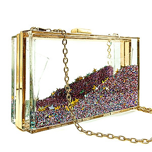 JeVenis Womens Transparent Sequins Chain Clutch Evening Handbag Party Cross-body Purse (New Multicoloured)
