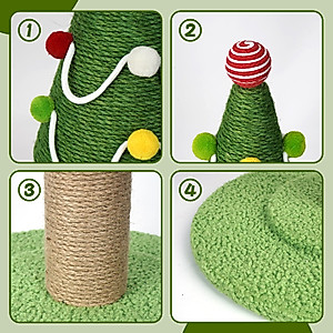 Christmas Tree Cat Scratching Post, Comes with A Christmas Cat Collar, Natural Sisal Rope Cat Tower to Satisfy Cats’ Claw Instincts, Christmas Decor Sisal Rope Cat Toys for Kitty and Adult Cats