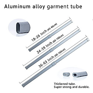 18 to 26 Inch Adjustable Closet Rod, Oval Closet Rod Wall Mounted Hanging Rod for Closet, Premium Aluminum Alloy Closet Pole Grey Closet Bar with Socket Set for Wardrobes, No Rust, With End Supports