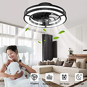 Ohniyou Ceiling Fan with Lights Remote and APP Control,19'' Flush Mount Low Profile Fan,Smart Ceiling Fan with Dimmable LED Night Light Reversible Blades Timing, Enclosed Fan for Bedroom,Living Room